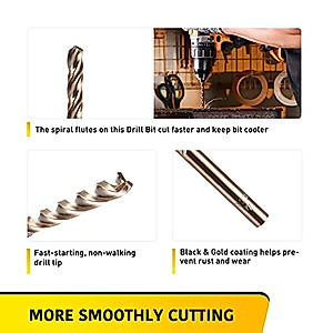 Anfrere 13PCS Cobalt Drill Bits Set, M35 HSS Drill Bits for Cutting Hardened Metal Hard Steel Wood, 3-Flute 1/16 to 1/4 inch Twist Drill Bit Set for Corded or Cordless Power Drills Home Tools, 1013