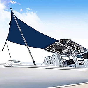 TeBaisea Boat T-Top Sun Shade Kit Boat Canopy, Boat Cover with Stainless Steel Telescopic Rod Foldable,UV-Proof 1200D High-Tech Polyester Fiber, Anti-Ultraviolet Dark Blue（126"×114"×102"）