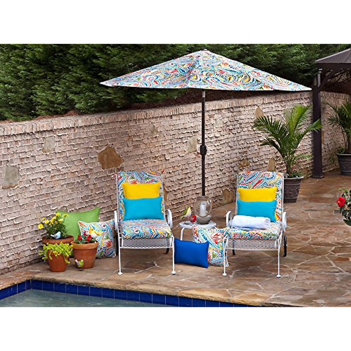 Pillow Perfect Paisley Indoor/Outdoor Split Back Chaise Lounge Cushion with Ties, Plush Fiber Fill, Weather, and Fade Resistant, 72.5" x 21", Blue/Multi Ummi,