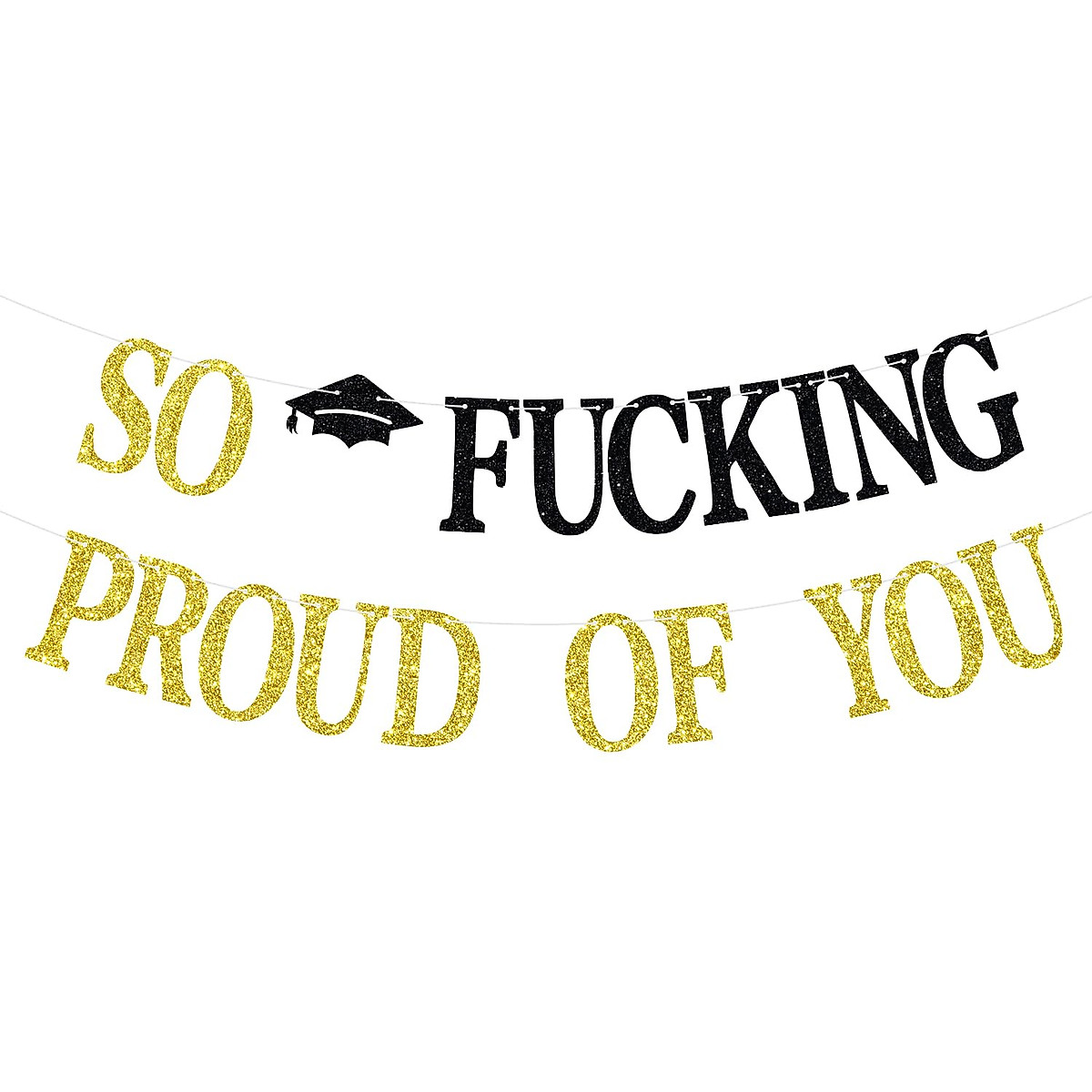 So Proud of You Banner, Congrats Grad 2025, You Did It Hanging Decorations, Glittery Class of 2025 Graduation Party Decorations Supplies(Gold)
