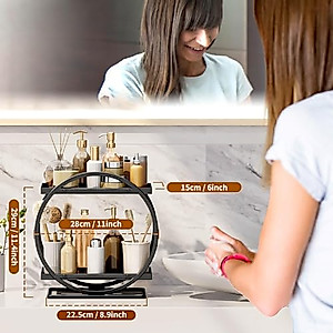 Black Countertop Organizer for Bathroom & Kitchen, 2 Tier Aluminum Shower Room Desk Counter Top Storage Shelf for Makeup Vanity, Kitchen Under Sink Cabinet Organizer for Spice