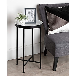 Kate and Laurel Celia Round Foldable Tray Accent Table, 14" x 14" x 25.75", White and Black, Modern Minimalist Design and Detachable Magnetic Tabletop