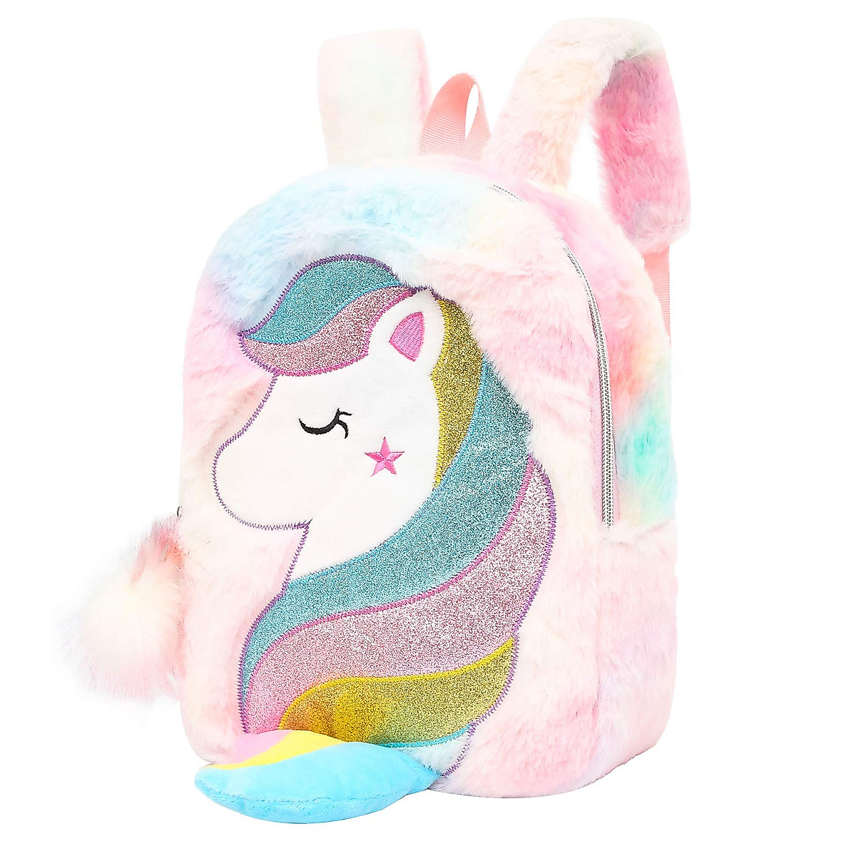 HICCUPfish CBOALOGR Cute Plush Unicorn Toddler Mini Travel Bag Princess Plush Backpack for Girls 1-6 years old (Tail-colored)…