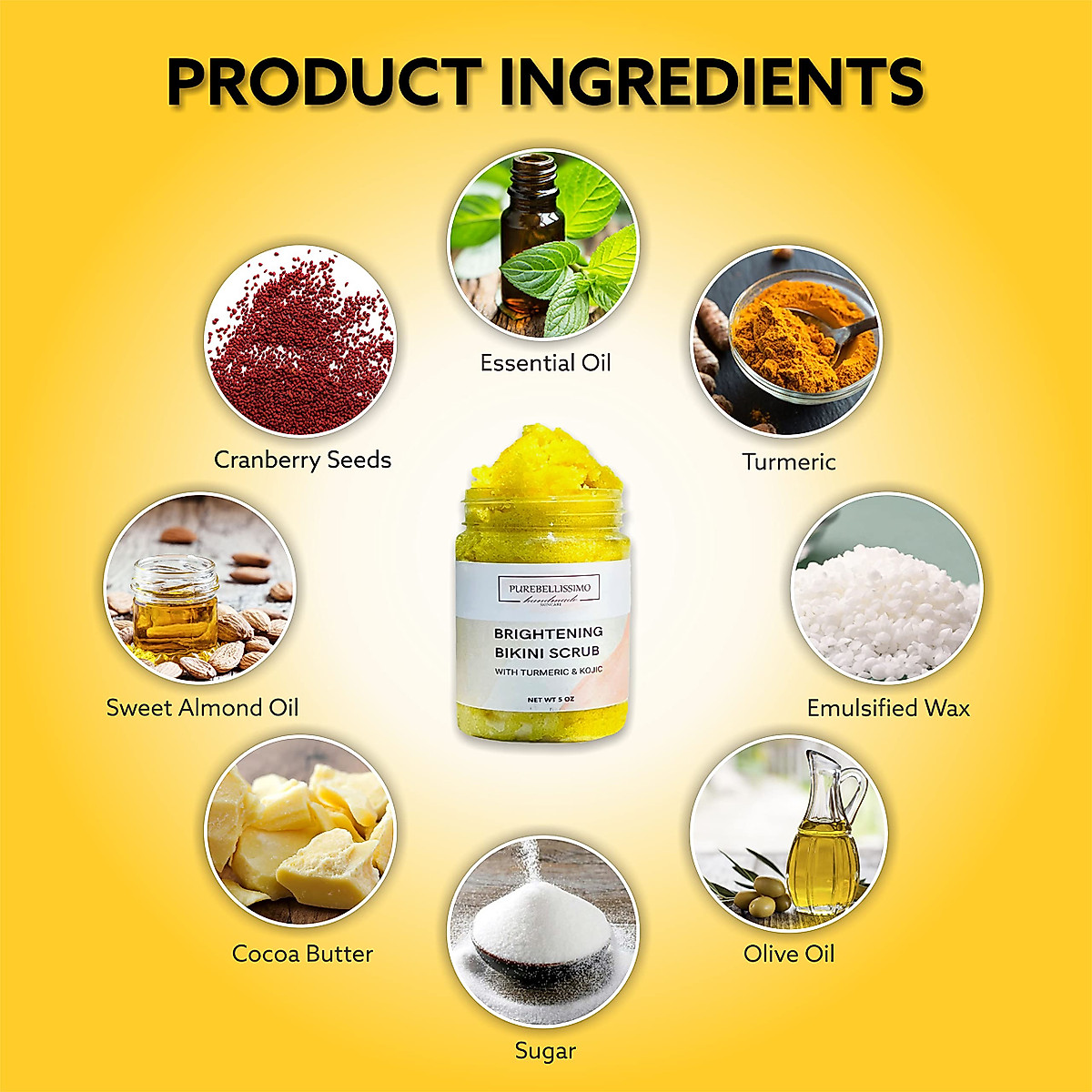 Purebellissimo Brightening Bikini Scrub For Body Care, Intimate Exfoliating Body Scrub For Dark Spots, Ingrown Hair Treatment For Bikini Area Bump Eraser, Bikini Area Exfoliator for Women