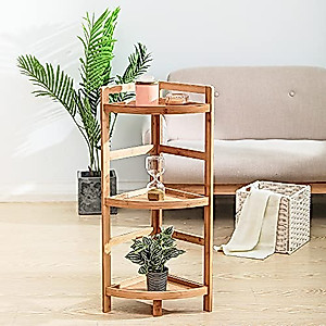 GREEHOMEDE 3 Tier Bamboo Corner Shelf Storage Rack, Free Standing Corner Rack Multipurpose Shelving Unit, Living Room Bathroom Kitchen Shelf Storage, 33.5''