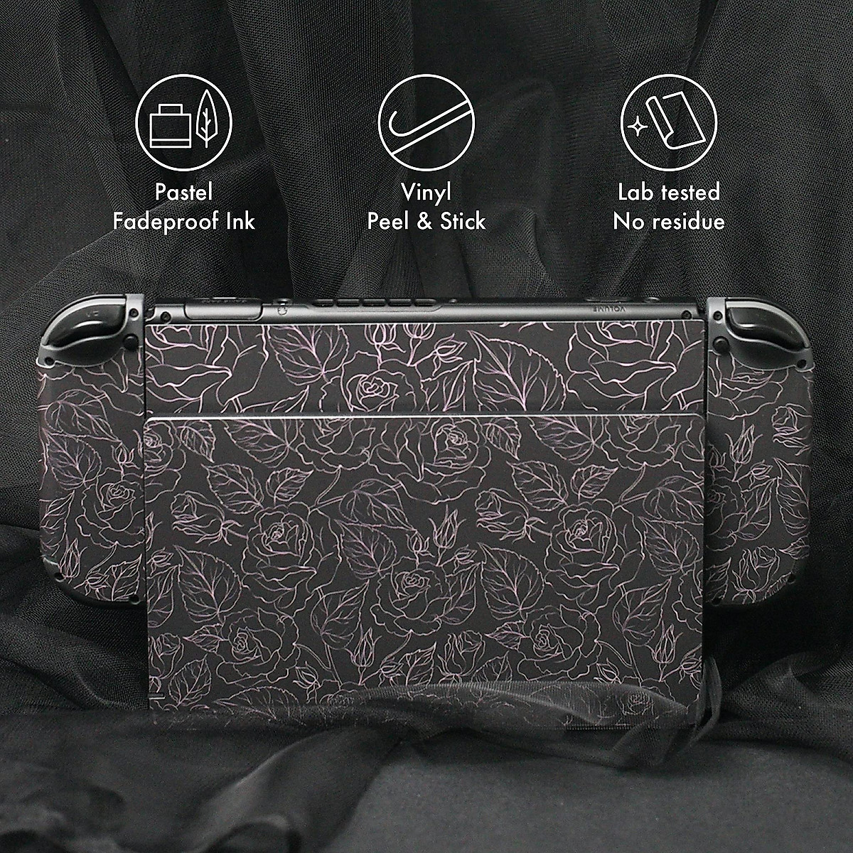 BelugaDesign Rose Switch Skin | Pastel Sticker Wrap Vinyl Decal | Flower Valentine Cute Compatible with Nintendo Switch (Switch Standard, Black)