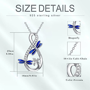 LELOUCHY Dragonfly Infinity Necklace 925 Sterling Silver Infinity Love Gifts for Mother Dragonfly Pendant Necklace Jewelry Gifts for Women