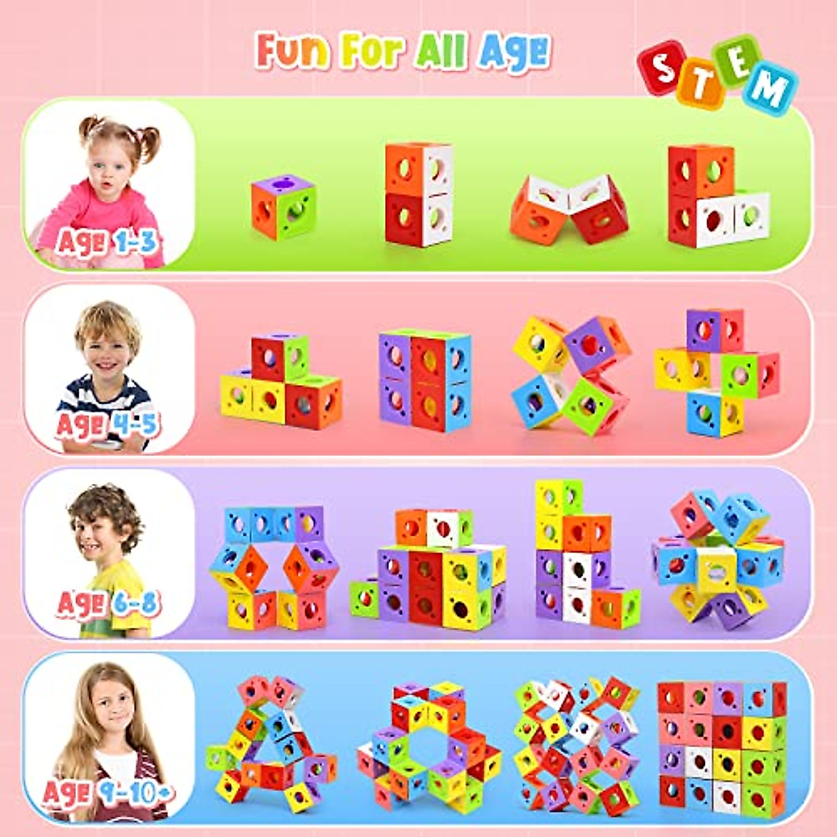 DELEE 3D Building Blocks, 72PCS Building Cubes for Kids, STEM Preschool Educational Construction Toys for Toddler, Montessori Sensory Blocks Toy for Boys Girls 3 4 5 6 7 8 Year Old Birthday Gift