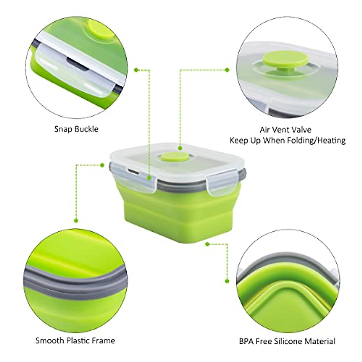 Collapsible Food Storage Containers with Airtight Lid, 11.8 oz, Small Kitchen Stacking Silicone Collapsible Meal Prep Container Set for Leftover, Microwave Freezer Dishwasher Safe, 4 Colors, Set of 4