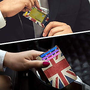 Linomo Thin leather Card Holder and Money Clip Vintage UK Flag Union Jack English England Wallet RFID Blocking for Men & Women