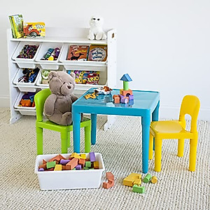 Humble Crew, Aqua Table & Green/Yellow Kids Lightweight Plastic Table and 2 Chairs Set, Square, Toddler
