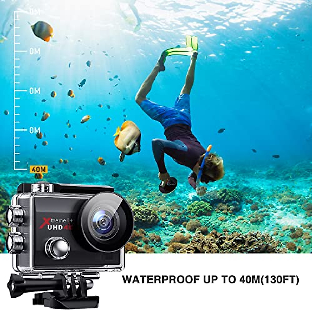 4K 20MP WiFi Action Camera 131FT Underwater Waterproof Camera 2.0'' LCD Screen 170° Wide Angle EIS Sports Cam with External Mic 2.4G Remote Control 2x1050mAh Batteries and Helmet Accessories Kit