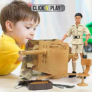 Click N' Play Action Figure WWII Field Gun 5 Piece Set, Military Action Figures and Army Toys for Boys 8-12