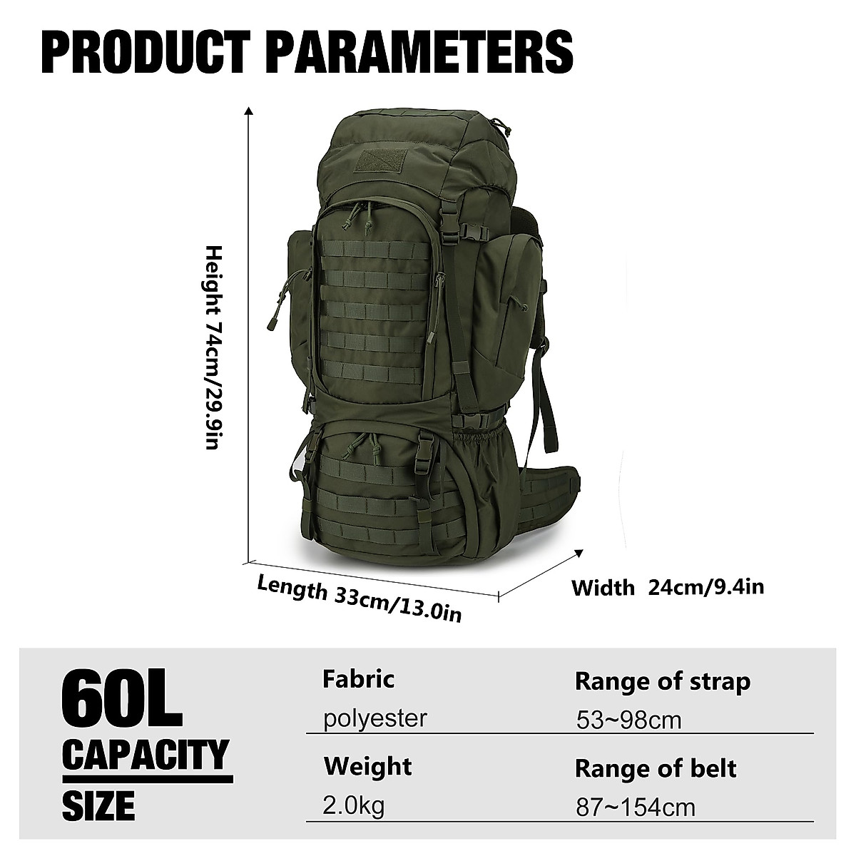 Mardingtop 60L Military Internal Frame Backpack for Hiking,Camping,Hunting,Rucksack Backpack with Rain Cover