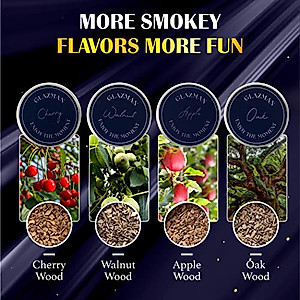 GLAZMAN Cocktail Smoker Kit with Torch and 4 Flavors of Wood Chips- Luxury Whiskey Gifts for Men- Whiskey Smoker Infuser Kit Includes Wooden Plate & Engraved