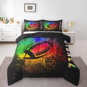 Erosebridal Football Comforter Sets for Kids Boys Girls,Hand Drawn American Football Duvet Insert,Colorful Tie Dyed Ball Game Bedding Set Twin,Neon Sports Down Comforter with 1 Pillowcase