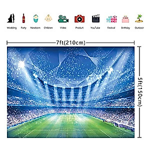 Soccer Field Backdrop Stadium Soccer Competition Fans Night Spotlight Background Adults Man Boy Birthday Party Football Match Wall Decorations Photo Shoot Props 7x5FT