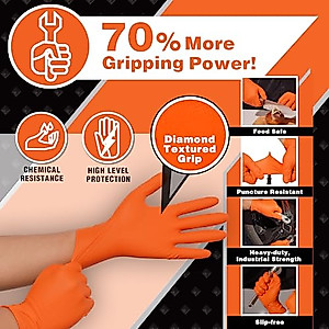 MEDPRAYER Industrial Orange Nitrile Gloves – Disposable Rubber Gloves 8 Mil – Raised Diamond Texture, Latex & Powder Free - Size Large, Pack of 1000