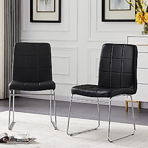 Dining Chairs Set of 2 Modern Kitchen Chair Faux Leather Indoor Chair for Living Room,Restaurant,Meeting Room,Bedroom (Black-C, 2 Chairs)
