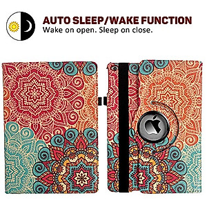 iPad Case Fit 2018/2017 iPad 9.7 6th/5th Generation - 360 Degree Rotating iPad Air Case Cover with Auto Wake/Sleep Compatible with Apple iPad 9.7 Inch 2018/2017 (Red Mandala)