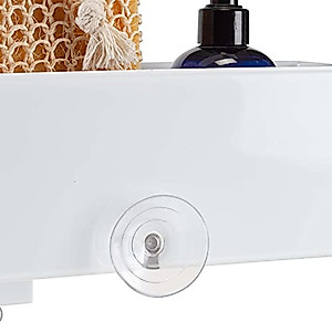 Bath Bliss 3 Tier Hanging Suction White Shower Caddy | Dimensions: 4"x 11.3"x 34.7" | 2 Hooks Mounted on Shower Head | Glass Shower Door | Great for Hold Bottles | Suction Cup Hold