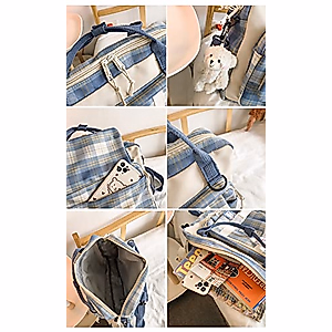 Tonecy Kawaii Bear Backpack for School, Japanese Aesthetic Backpacks for Teenager Girls, Back to School Handbag Backpack (Blue,with 3 Pins,1 Bear Pendant)