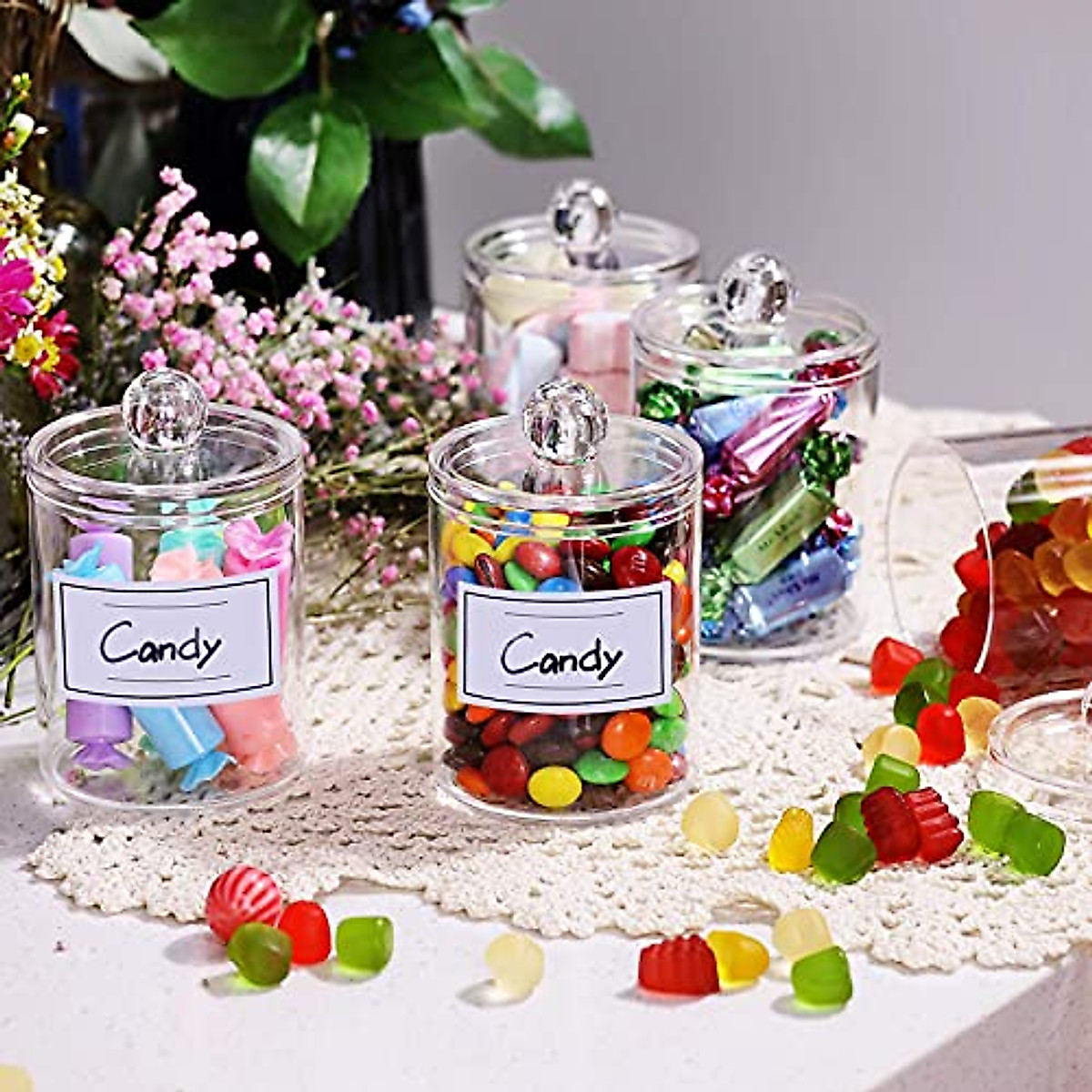 AOZITA 6 Pack Qtip Holder Dispenser for Cotton Ball, Cotton Swab, Cotton Round Pads, Floss - 10 oz Clear Plastic Apothecary Jar for Bathroom Canister Storage Organization, Vanity Makeup Organizer