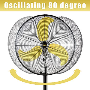 HiCFM 8300 CFM 30 inch Heavy Duty High Velocity Pedestal Oscillating Fan with Powerful 1/3 HP Motor, Ball Bearing, 9 Feet Cord & Turbo Yellow Blade - UL Listed