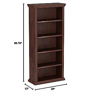 Bush Furniture Yorktown 5 Shelf Bookcase in Antique Cherry