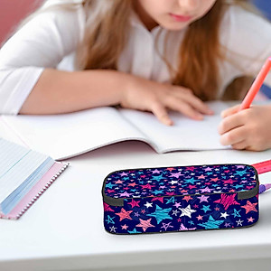 Xuwenz Colorful Stars Pencil Case Woven Stars Purple Blue Red Pencil Bag Pouch Box Organizer for College School Students Boy Girl