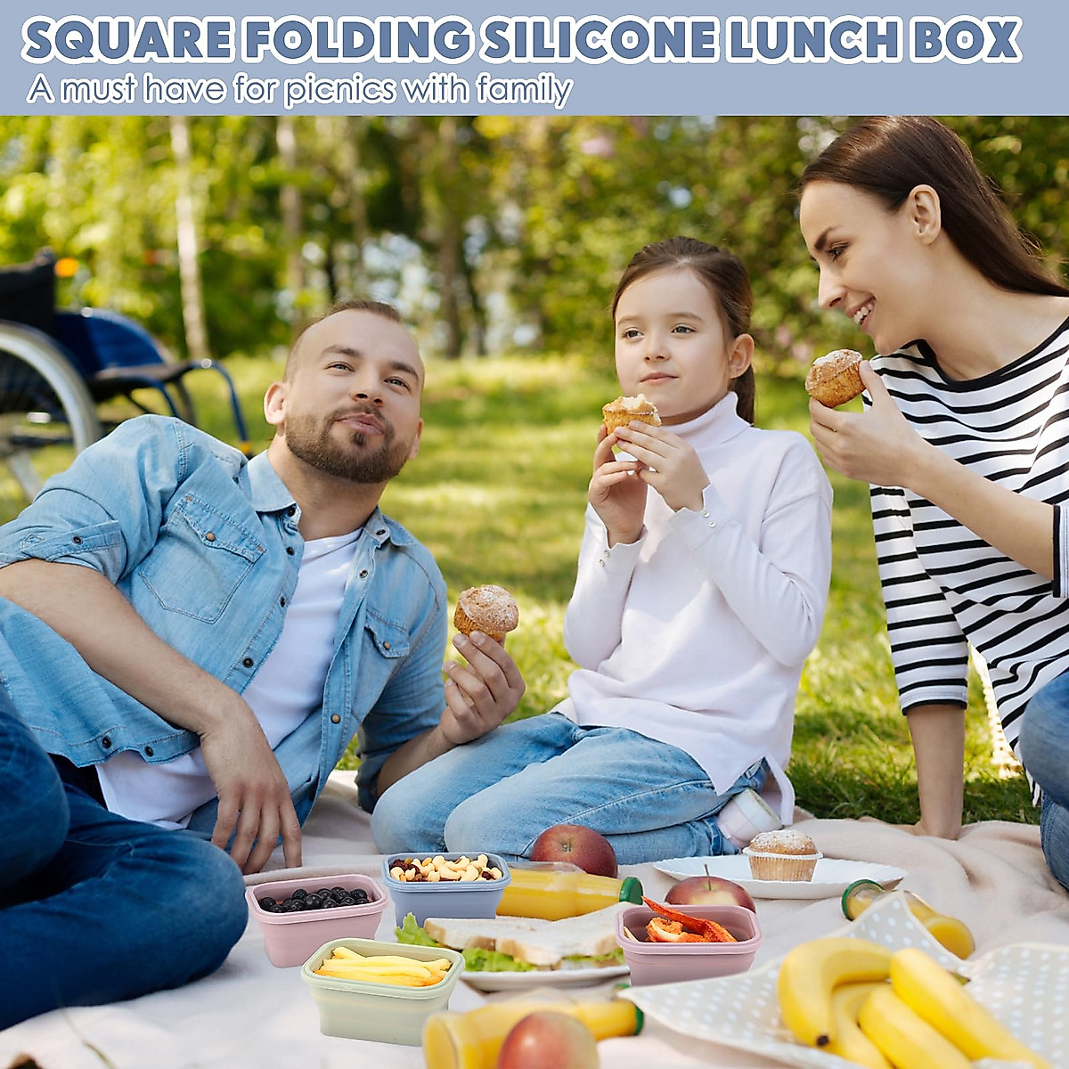 Mifoci 6 Pcs Silicone Food Containers 11.8 oz Collapsible Storage Containers with Airtight Lids Stacking Meal Prep Lunch Leftover Food fruits Storage Foldable Box for Freezer Microwave Dishwasher Safe