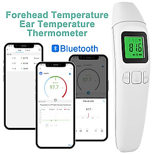 Forehead Thermometer Kids and Adults Thermometer with Fever Alarm Bluetooth Thermometer Application Smartphone for iOS and Android for Kids and Adults Touchless Quick and Accurate Temperature Reader