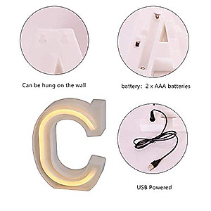 Light Up Marquee Letters Lights Letters Neon Signs,Wall Decor/Table Decor for Home Bar Christmas, Birthday Party, Valentinefs Day Words-Warm White Letters(C)