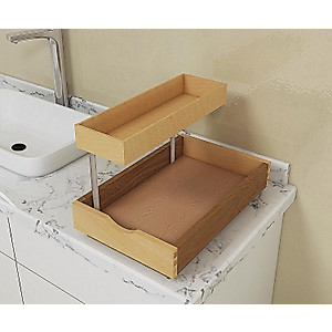 2 Tier Pull Out Organizer Shelf Sliding Drawer Storage for Kitchen Bathroom Storage Cabinet Under Sink Slide Out Shelf Organizing Storage Pull-Out Cabinet Organizer Roll Out Drawer (12'' Width)