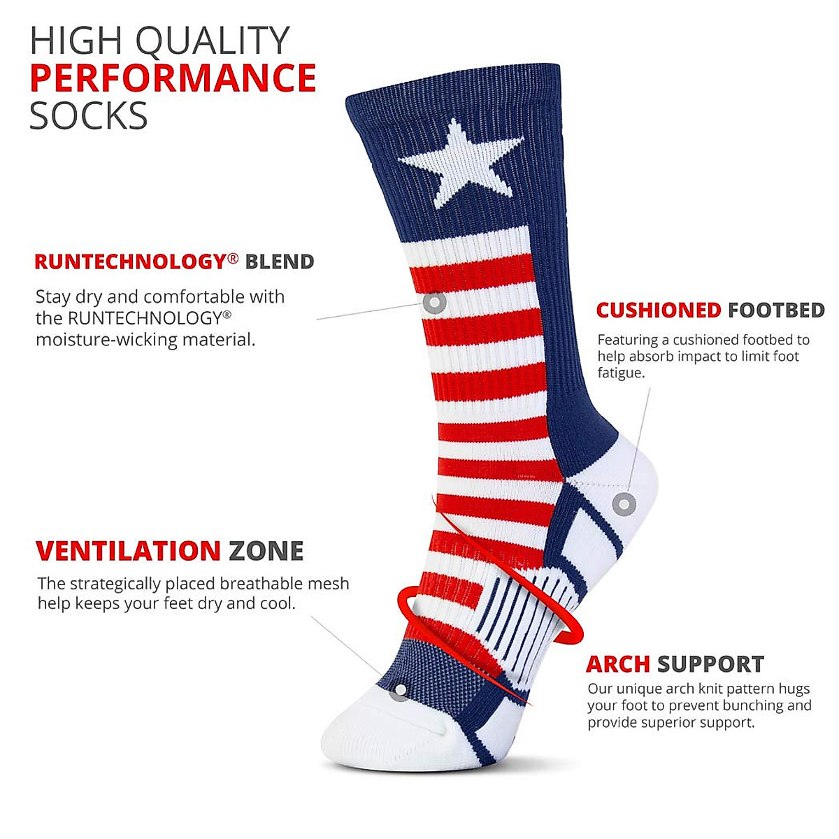 ChalkTalkSPORTS Volleyball Woven Mid-Calf Socks | USA | Red & White & Blue