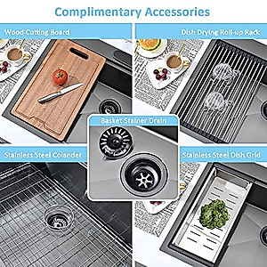 33 Inch Black Drop In Kitchen Sink Workstation-Bokaiya 33x22 Drop In Workstation Kitchen Sink 16 Gauge Stainless SteelSingle Bowl Kitchen Sink with Cutting Board