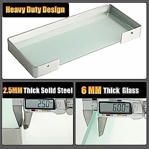 Alise Glass Shelf Bathroom Shelves Wall Mount,Floating Shelves for Bathroom,12 Inch Rectangular Tempered 1 Tier Glass Holder Rack Storage Organizer,Brushed Nickel GDL3300-LS