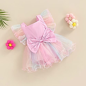 Mubineo Baby Girl Ruffle Rainbow Tulle Tutu Bowknot Princess Romper Dress (Pink, 18-24 Months)