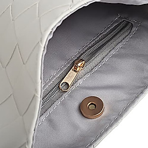 Wrist Bag Tote Bag Knot Bag Women's Portable Purse PU Leather Wrist Bag Woven Pattern Bucket Shape Large Size Handle Purse(Grey)