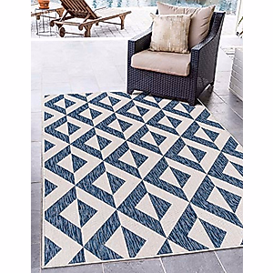 Unique Loom Jill Zarin Outdoor Collection Geometric Area Rug (4' 0 x 6' 0 Rectangular, Blue)