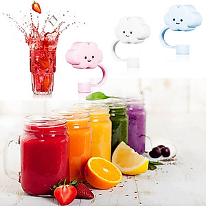 Silicone Straw Tips Cover 6 Pack Reusable Cloud Shape Straw Covers Protector Cute Straw Plugs Drinking Straw Tips Lids Anti-dust Silicone Straw Caps for 6-8 mm Straws (White Cloud style)