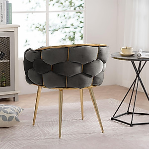 Warmiehomy Velvet Dining Chairs Modern Living Room Tufted Upholstered Accent Chairs Gold Vanity Chairs for Living Room Makeup Room Dining Room,Black