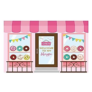 Funnytree Donut Shoppe Backdrop Girls Pink Sweet Dessert Shop Themed Party Photography Background Baby Shower Birthday Cake Table Decorations Banner Photo Studio Booth Props