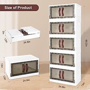 YSSOA Plastic Storage Bins with Lids, 50Gal-5 Tiers, White-Clear Brown Door