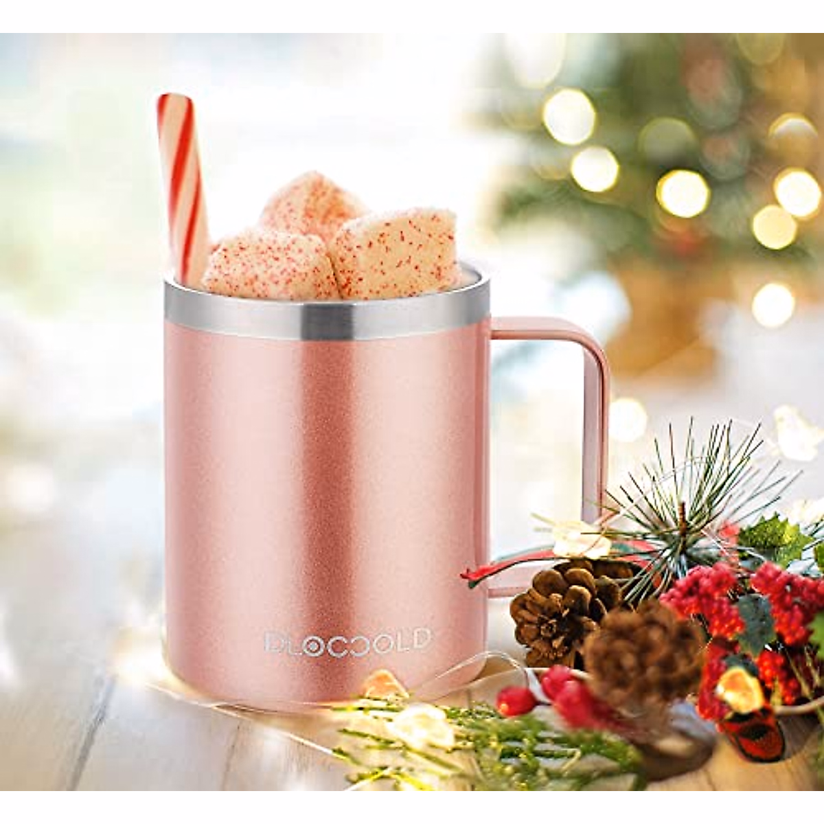 DLOCCOLD Insulated Coffee Mug with Handle 12 oz Stainless Steel Travel Coffee Cup with Lid Spill Proof Reusable Thermos Coffee Cups for Men Women