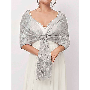 EASEDAILY Women's Shawls and Wraps for Evening Dresses Sparkling Wedding Scarf Fringe Bridal Capelet for Bride and Bridesmaid