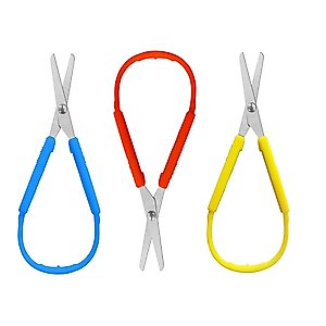 Mini Squeeze Scissors, Lefty Support Loop Scissors for Toddlers，5 Inch Adaptive Design Preschool Training Scissors (3, Red+Blue+Yellow)