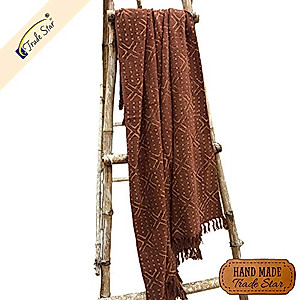 Trade Star 100% Cotton Soft Tassel Blanket Traditional Printed Beach Throws Handloom Picnic Blanket Throws for Home Handloomed Housewarming Gifts (Rust, Nova (120 x 170 Cms))