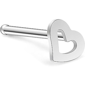 Ruifan 20G 18G Surgical Steel Heart Nose Stud Rings Bone Pin Piercing Jewelry 3-6PCS