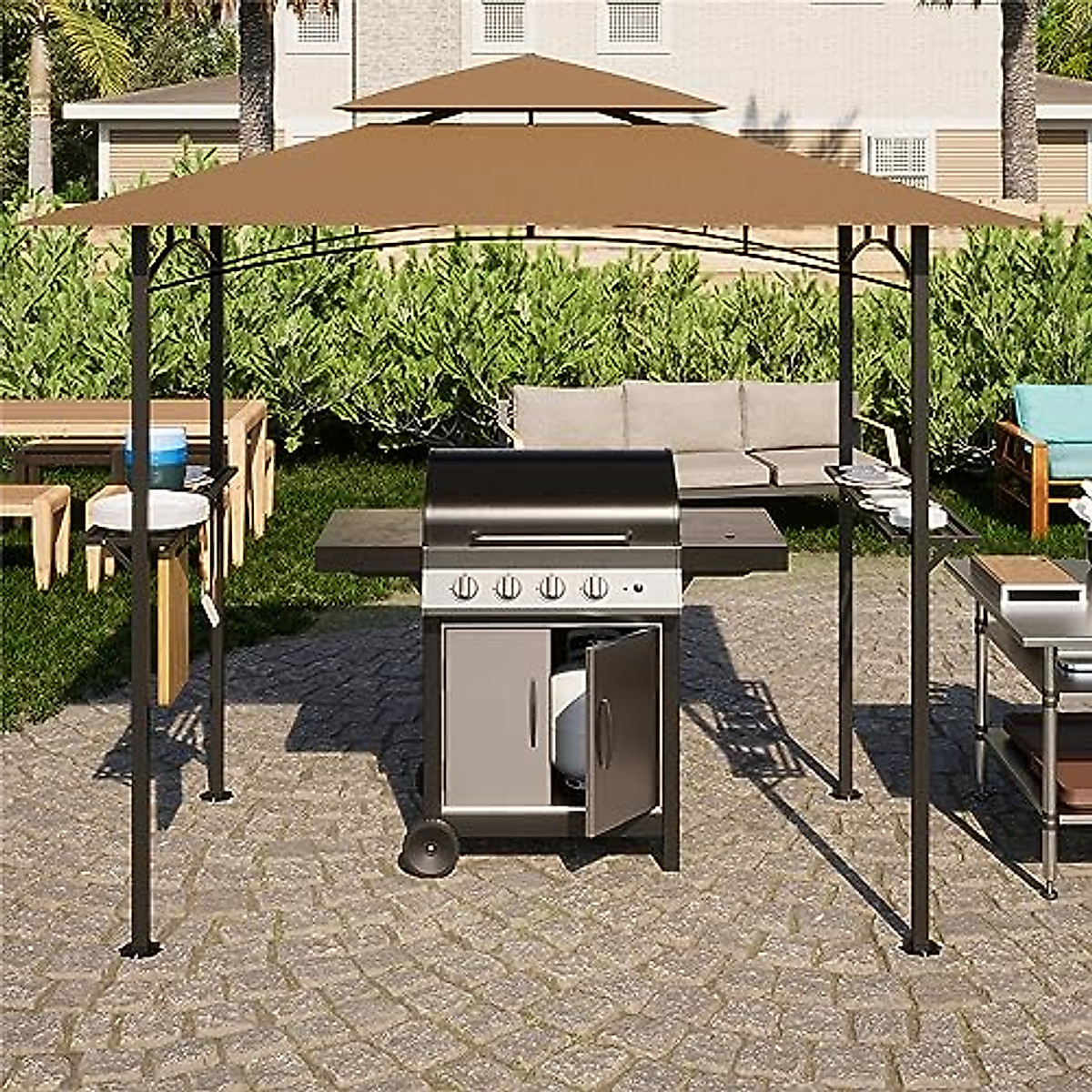 8 x 5 FT Grill Gazebo Grill Canopy Double Tiered BBQ Gazebo Outdoor BBQ Canopy, Canopies for Outside Canopies, Gazebos & Pergolas
